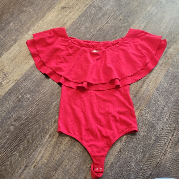 saint body | Tops | Saint Body Red Ruffle Bodysuit | Poshmark